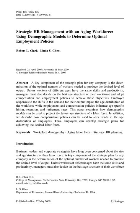 Pdf Strategic Hr Management With An Aging Workforce Using