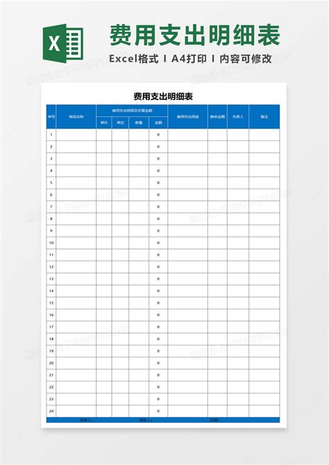 费用支出明细表Excel模板下载 熊猫办公