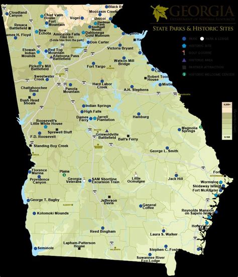 Georgia State Parks And Historic Sites Map Department Of Natural