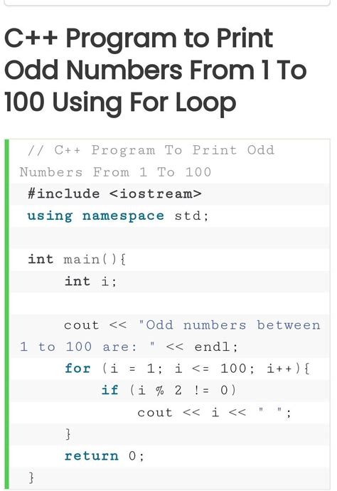 Write A Program In C Using For Loop To Display Odd Numbers From 1 To