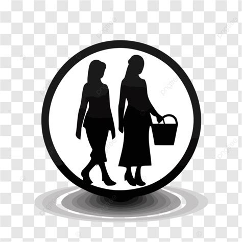 바구니를 들고 있는 두 여성의 실루엣 벡터 흰색 배경에 있는 쇼핑객의 단순한 검은색 아이콘 그림자 없음 작은 프레임 중앙 Png 일러스트 및 벡터 에 대한 무료