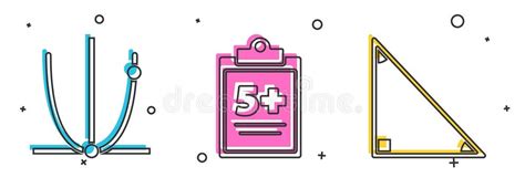 Set Graph Schedule Chart Diagram Test Or Exam Sheet And Triangle Math Icon Vector Stock