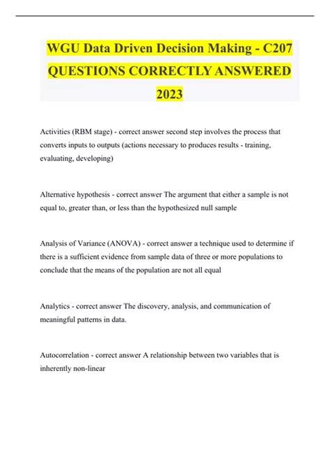 WGU Data Driven Decision Making C QUESTIONS CORRECTLY ANSWERED WGU Data Driven