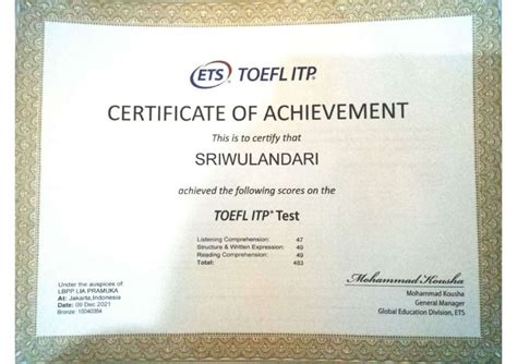 Toefl Certificate Sriwulandari