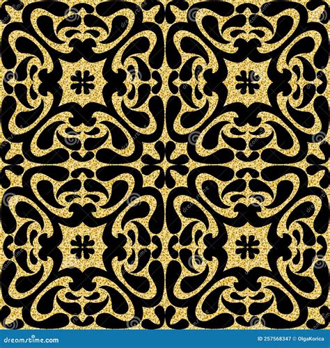 Glitter Gold Seamless Arabesque Pattern Shimmer Shining Arabic Black
