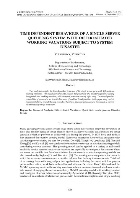 Pdf Time Dependent Behaviour Of A Single Server Queueing System With