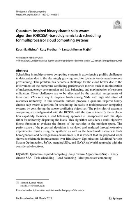 Pdf Quantum Inspired Binary Chaotic Salp Swarm Algorithm Qbcssa Based Dynamic Task