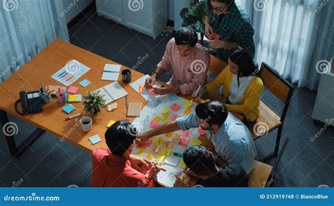 Creative Team Making Scrum Task Board While Using Sticky Note Convocation Stock Photo Image