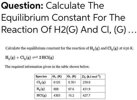 Solved Question Calculate The Equilibrium Constant For The Reaction
