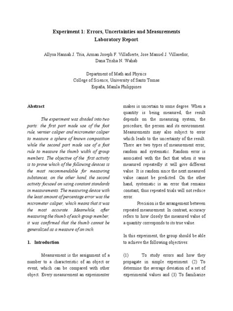 Physics Lab Experiment 1 Pdf Accuracy And Precision Observational Error