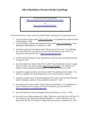 MLA Worksheet Doc MLA Worksheet Practice Works Cited Page The Owl At Purdue MLA Course Hero