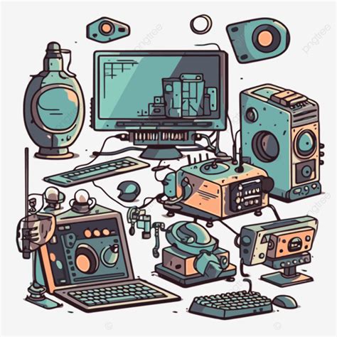레트로 컴퓨터 및 가제트 만화의 기술 클립 아트 그리기 벡터 기술 클립 아트 만화 Png 일러스트 및 벡터 에 대한 무료 다운로드 Pngtree