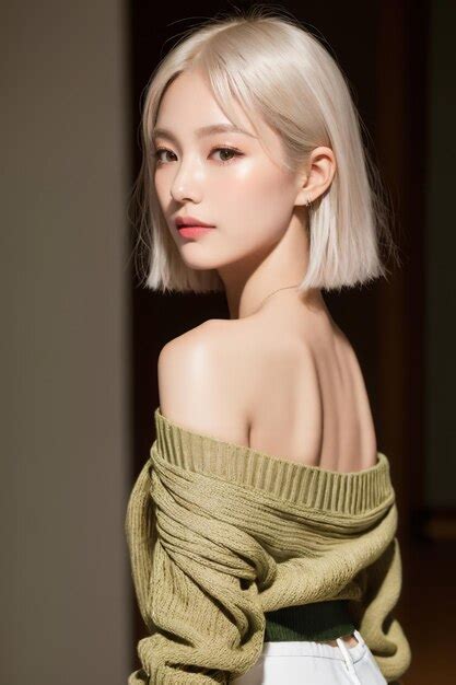 Premium Ai Image Portrait Of A Young Model Straight Platinum Hair In