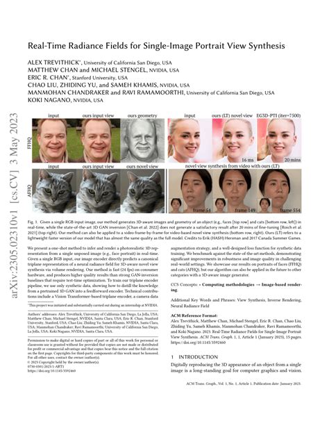 Pdf Real Time Radiance Fields For Single Image Portrait View Synthesis