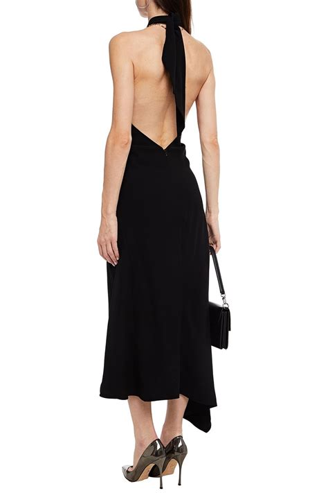 Victoria Beckham Asymmetric Pleated Crepe Halterneck Midi Dress The