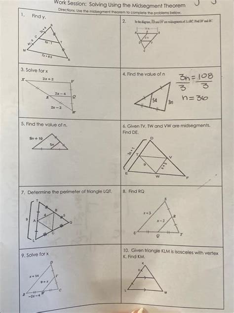 Solved Work Session Solving Using The Midsegment Theorem