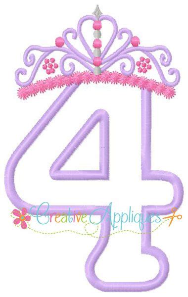 Princess Crown Birthday Number 4 Applique Creative Appliques
