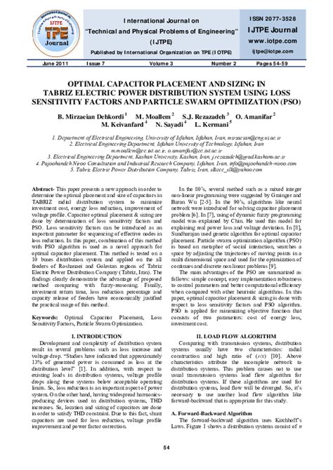 Pdf Optimal Capacitor Placement And Sizing In Tabriz Electric Power