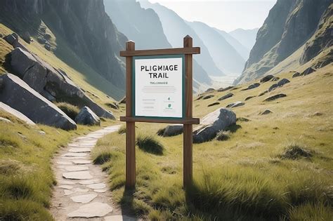 Premium Photo Pilgrimage Trail Walking Guide Signage Mockup With Blank White Empty Space For