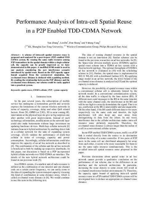 Pdf Performance Analysis Of Intra Cell Spatial Reuse In A P2p Enabled Tdd Cdma Network