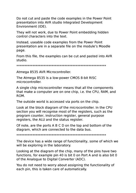 atmega 8535 avr microcontroller do not cut and paste the code examples in the power point