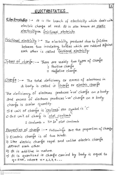 Electrostatics Handwritten Notes For Class 12 Physics Artofit