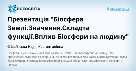 Презентація Біосфера Землі Значення Складта функції Вплив Біосфери на