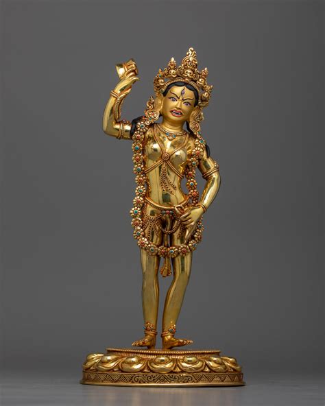 Radiant 24k Gold Gilded Dechen Gyalmo Sculpture Handcrafted In Nepal