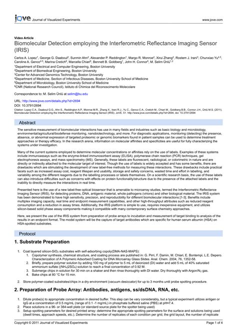 Pdf Biomolecular Detection Employing The Interferometric Reflectance