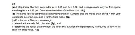 Solved A A Step Index Fiber Has Core Index N And Chegg