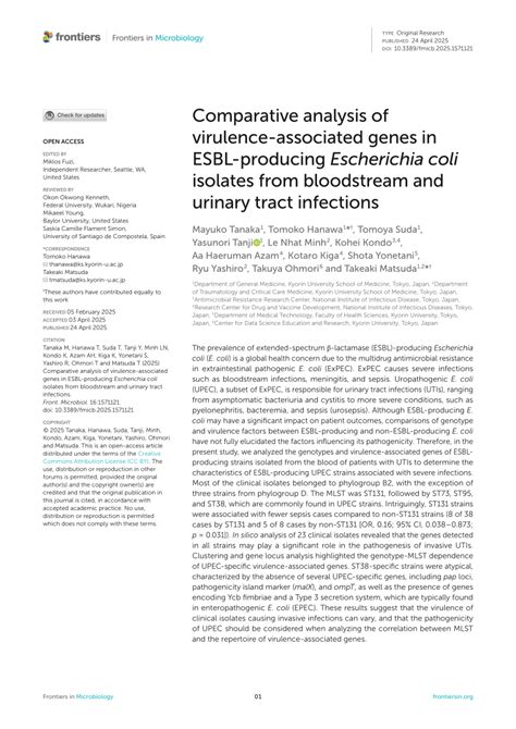 Pdf Comparative Analysis Of Virulence Associated Genes In Esbl