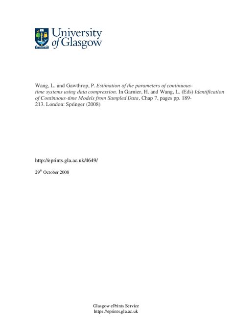 Pdf Identification Of Continuous Time Models From Sampled Data