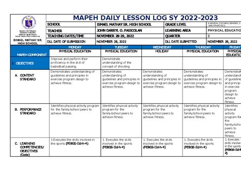 Dll Template Pe Nov 28 29 Republic Of The Philippinesdepartment Of Education Schools Division