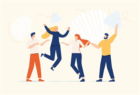 화려한 플랫 스타일의 추상적 인 기하학적 모양으로 손을 잡고 걷는 행복한 친구 젊은 다양한 사람들 그룹 일함에 대한 스톡 벡터 아트 및 기타 이미지 Istock