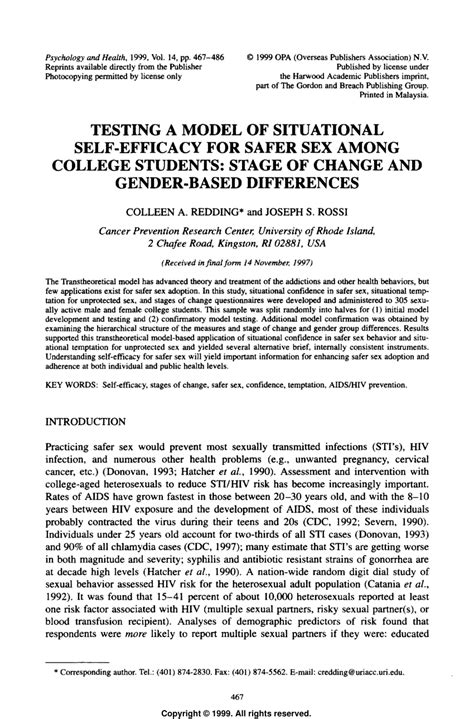 Pdf Testing A Model Of Situational Self Efficacy For Safer Sex Among