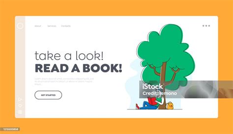 교육 및 독서 취미 방문 페이지 템플릿 나무 읽기 책 아래에 앉아 소녀 학교 대학 또는 대학생 여성 캐릭터 책벌레 지식을 얻고