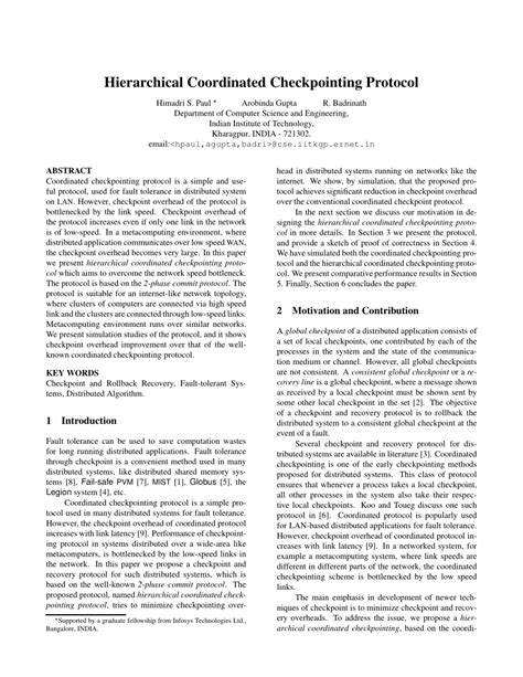 Pdf Hierarchical Coordinated Checkpointing Protocol