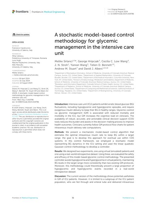 Pdf A Stochastic Model Based Control Methodology For Glycemic Management In The Intensive Care