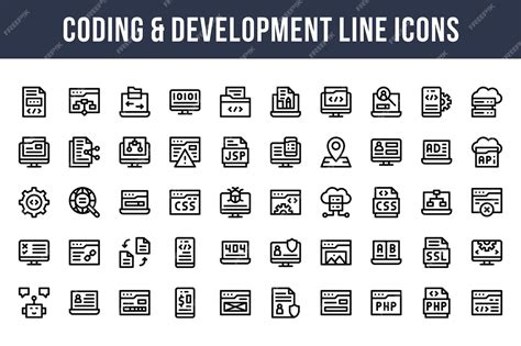 Premium Vector Coding And Development Line Icons