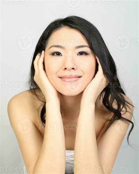Young Beautiful Southeast Asian Woman Beauty Fashion Makeup Light Grey
