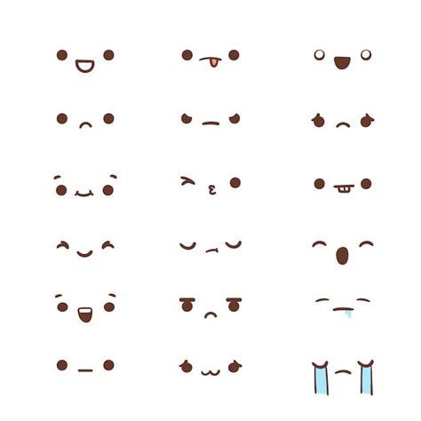 Hand Drawn Kawaii Face Collection Premium Vector Simple Kawaii