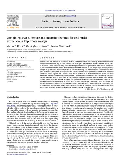 Pdf Combining Shape Texture And Intensity Features For Cell Nuclei Extraction In Pap Smear Images