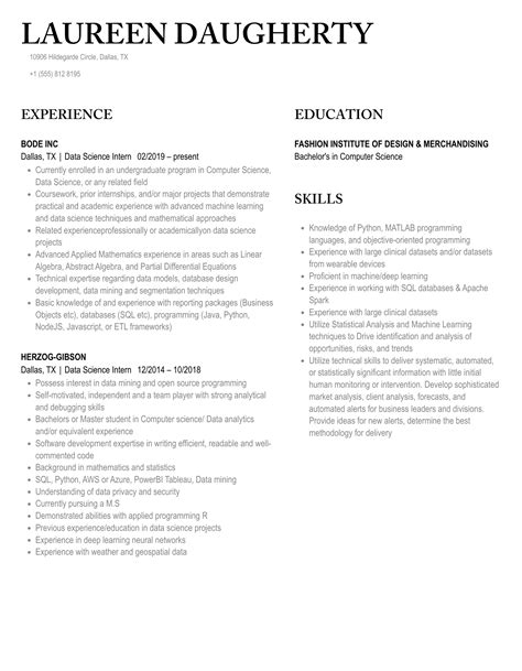 Data Science Intern Resume Samples Velvet Jobs