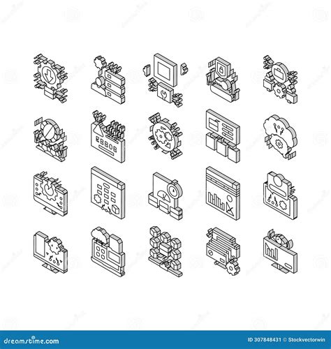 System Work Process Collection Isometric Icons Set Vector Stock Vector