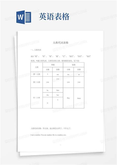 英语人称代词表格word模板下载编号labgppnk熊猫办公