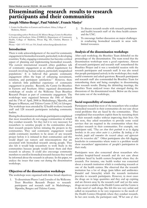 Pdf Disseminating Research Results To Research Participants And Their Communities