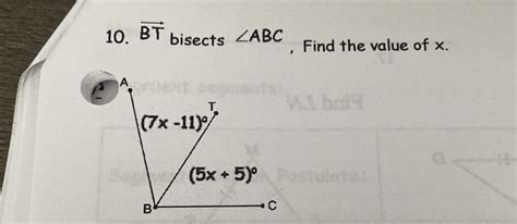 Vector BT Bisects ABC Find The Value Of X Math