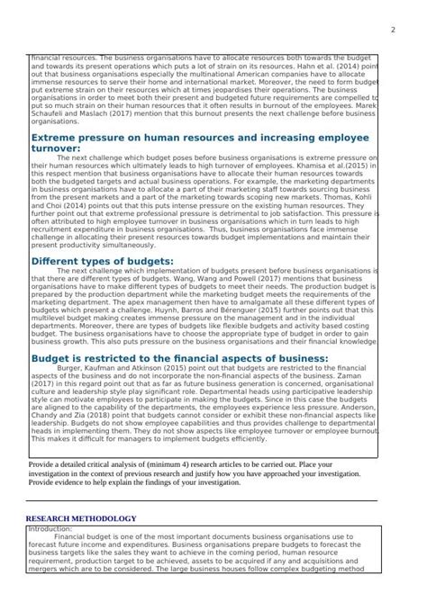 Challenges Faced By Business Organizations In Implementing Financial Budgets Desklib