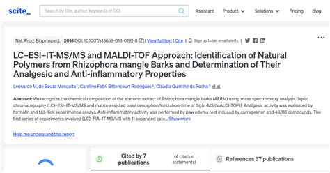 [citation Report] Lc Esi It Ms Ms And Maldi Tof Approach Identification Of Natural Polymers