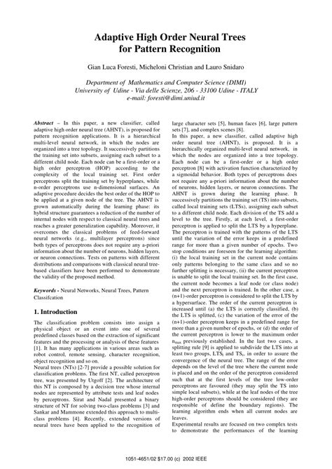 Pdf An Adaptive High Order Neural Tree For Pattern Recognition